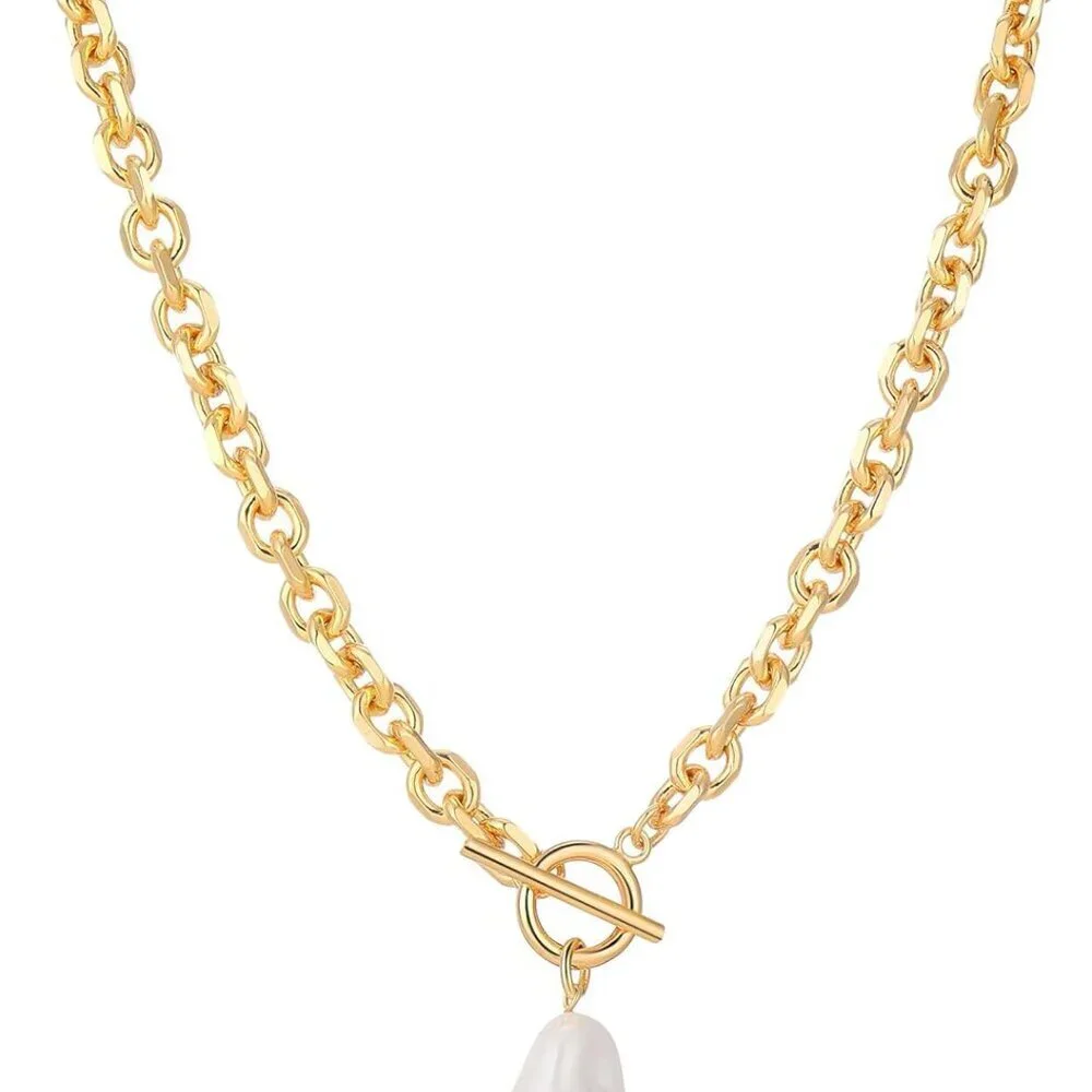 Huongwin | Jewelry | Gold Toggle Baroque Pearl Necklace With Chunky ...